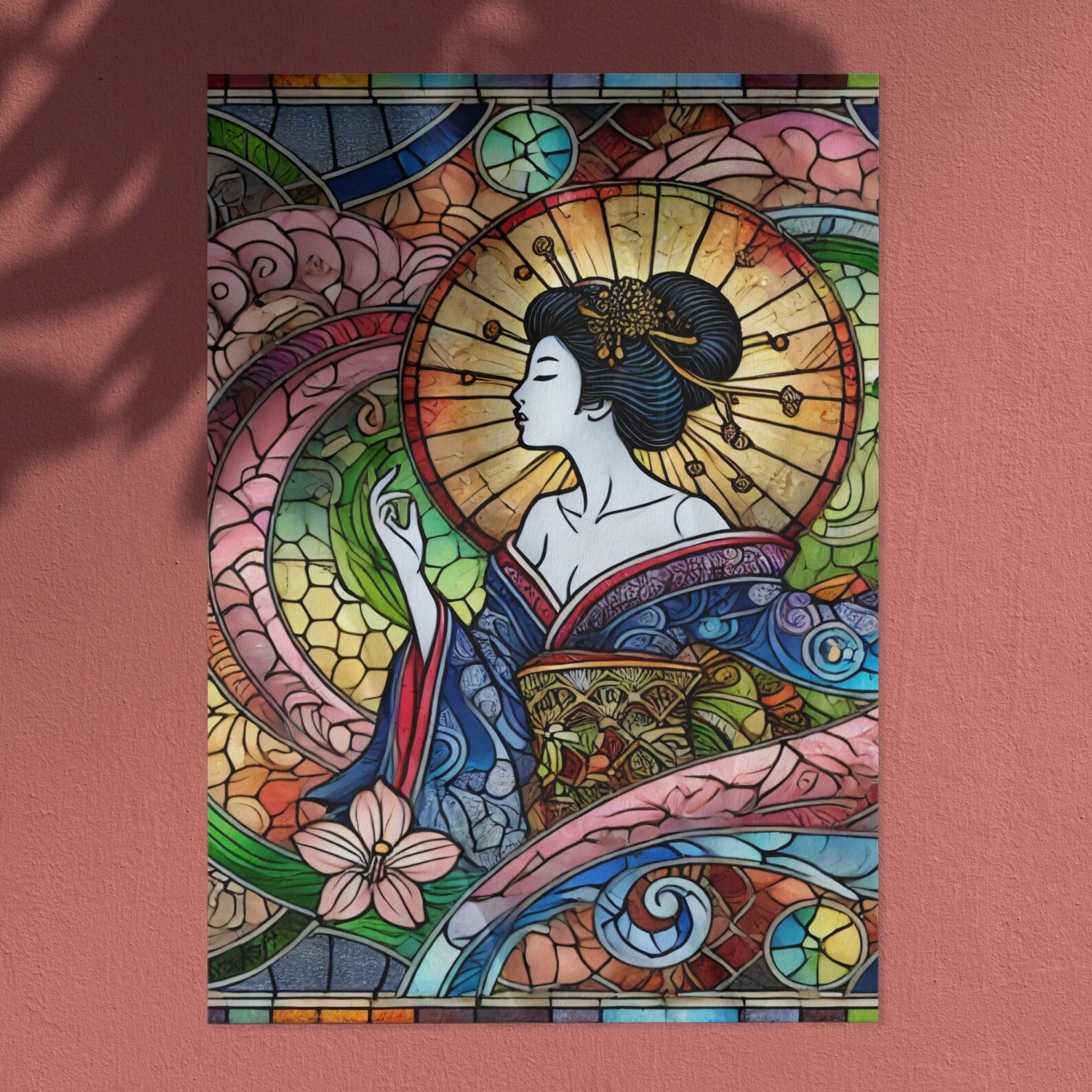 Stained Glass Geisha Wall Art, Japanese Woman Design, Vibrant Asian ...