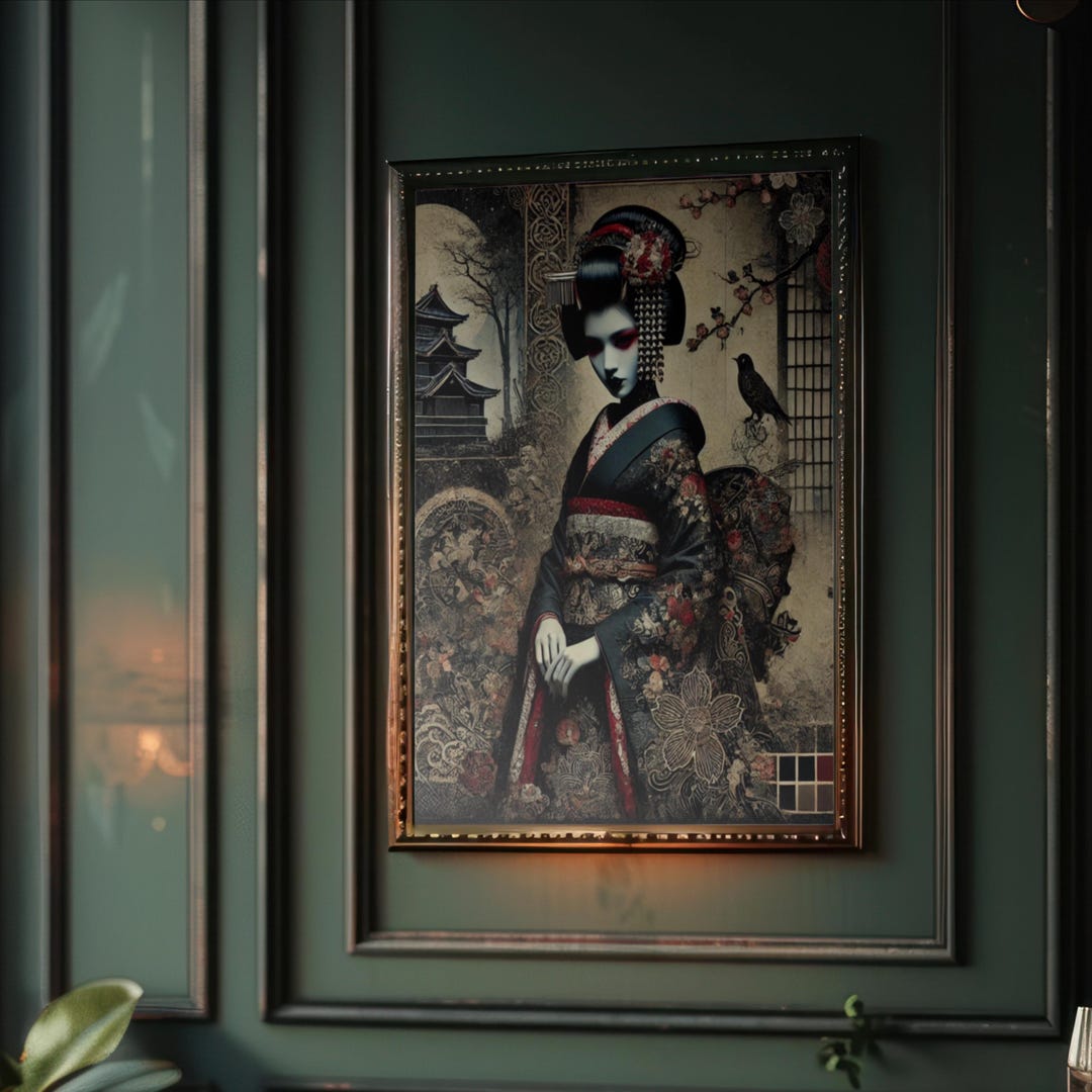 Vintage Gothic Geisha Art Print - Mysterious Japanese Wall Art, Dark ...