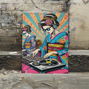 Large Wall Art 24x36 Geisha DJ Duo Poster Vibrant Japanese Ukiyo-e ...