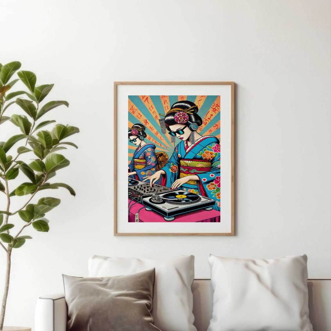 Large Wall Art 24x36 Geisha DJ Duo Poster Vibrant Japanese Ukiyo-e ...