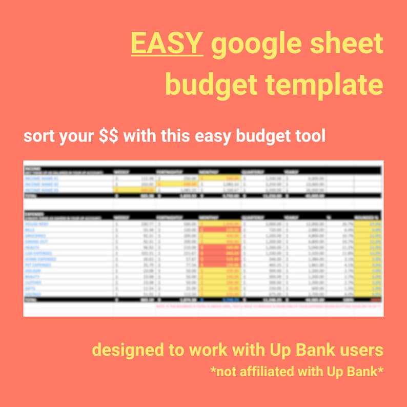 Easy Google Sheet Budget Template for up Bank - Etsy