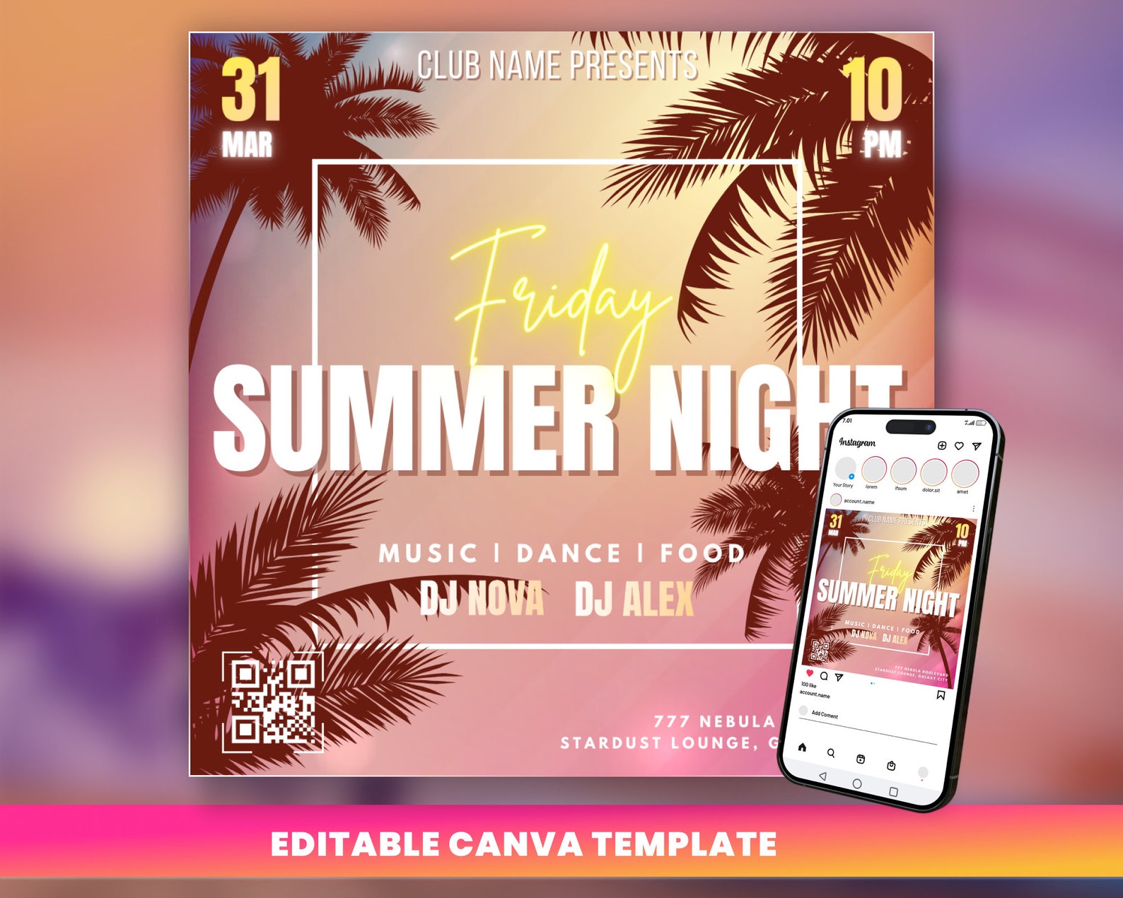 Editable Summer Day Club Flyer Template for Canva, DIY Event Party ...