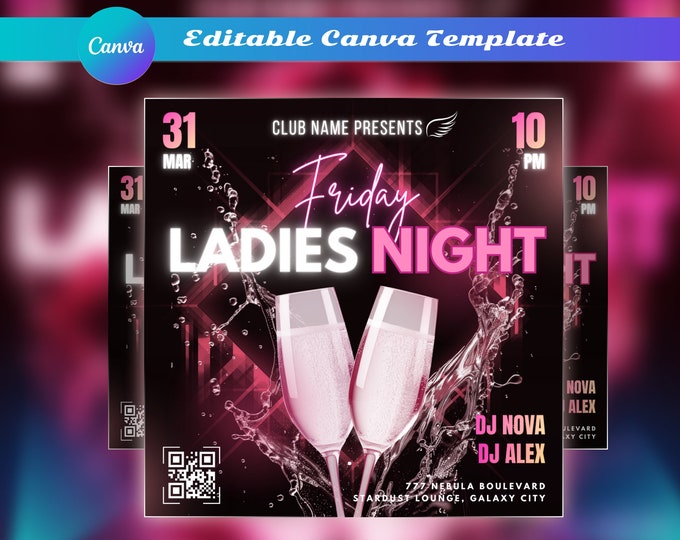 EDITABLE Canva Flyer, Night Club, Margarita Ladies Night Party Flyer ...