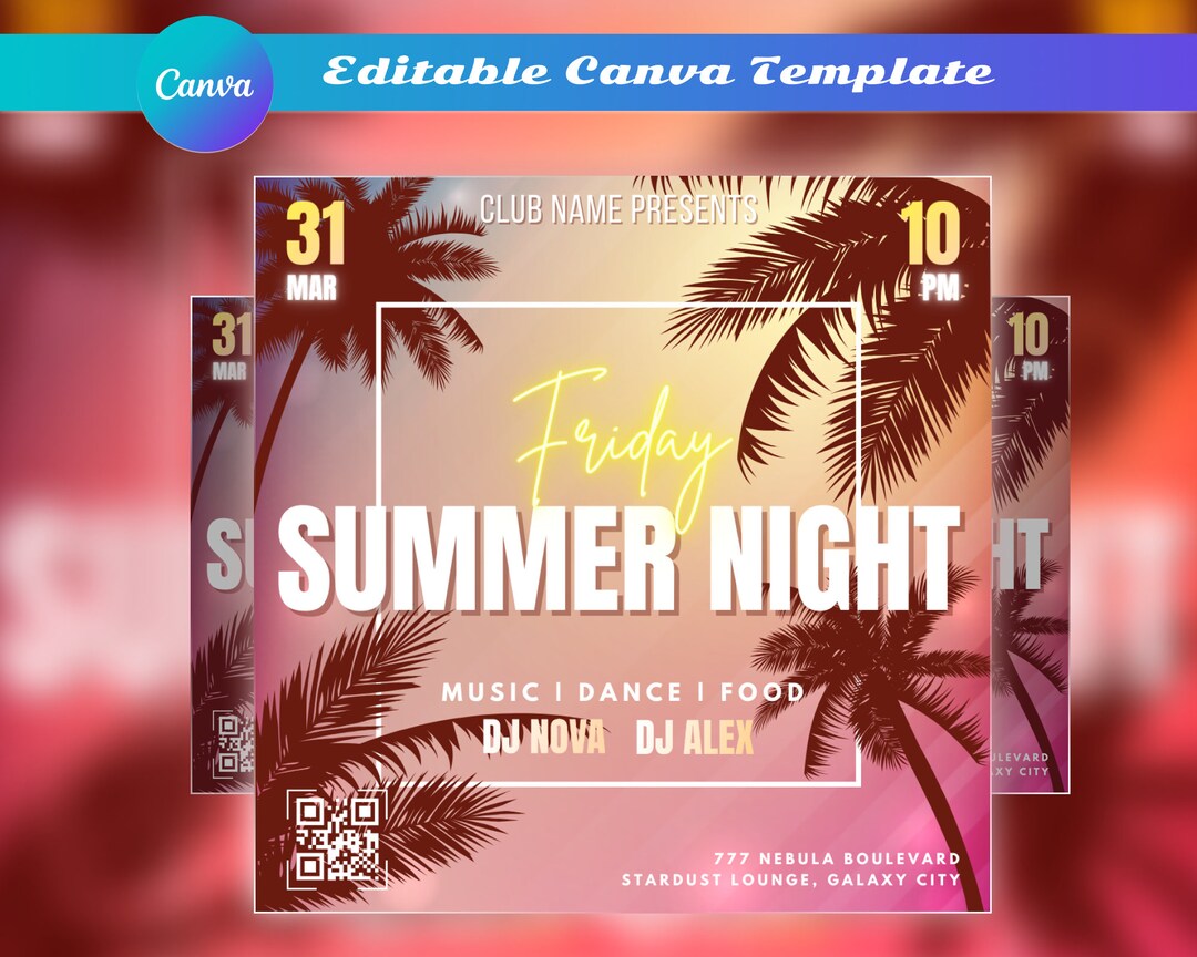 Editable Summer Day Club Flyer Template for Canva, DIY Event Party ...