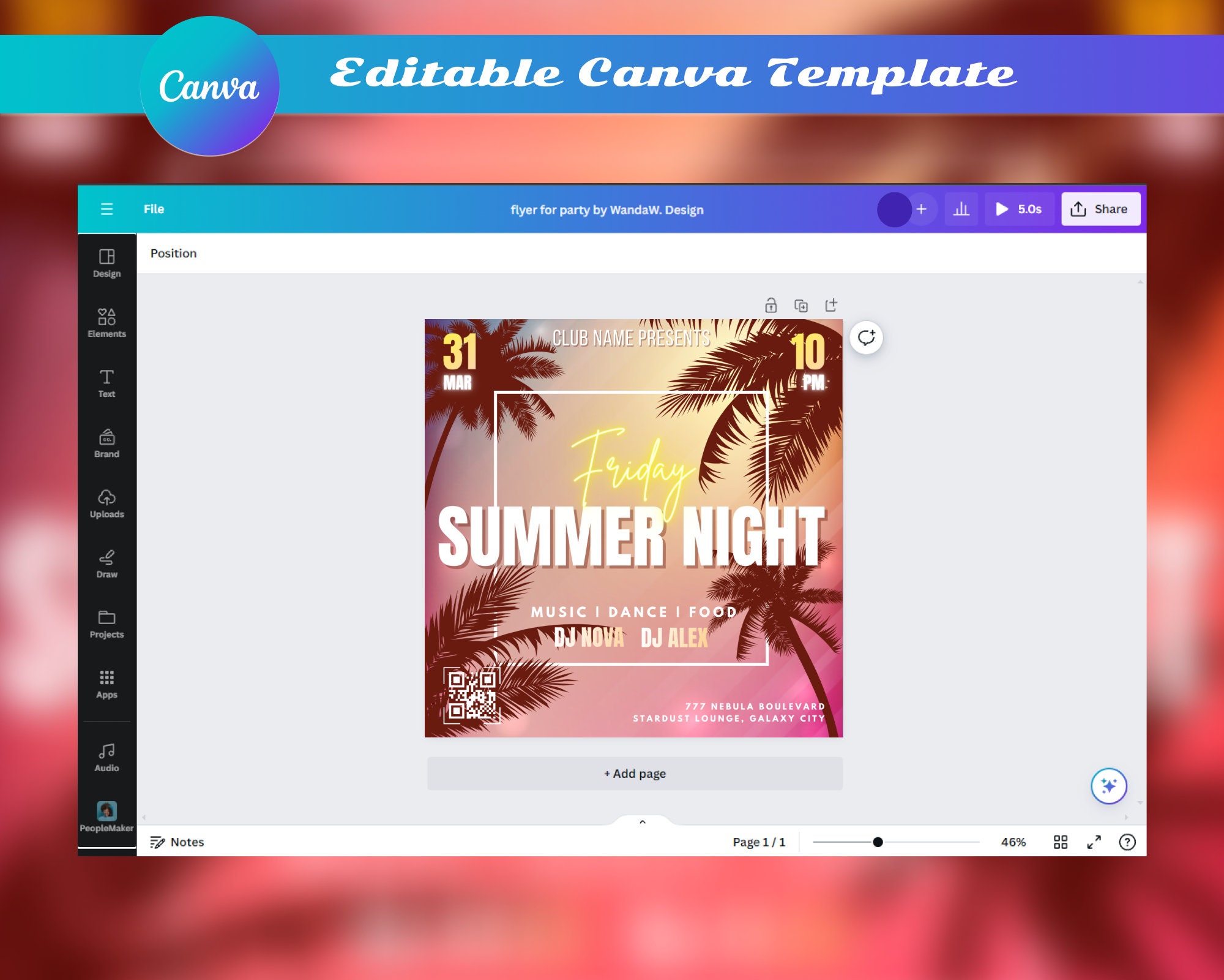 Editable Summer Day Club Flyer Template for Canva, DIY Event Party ...