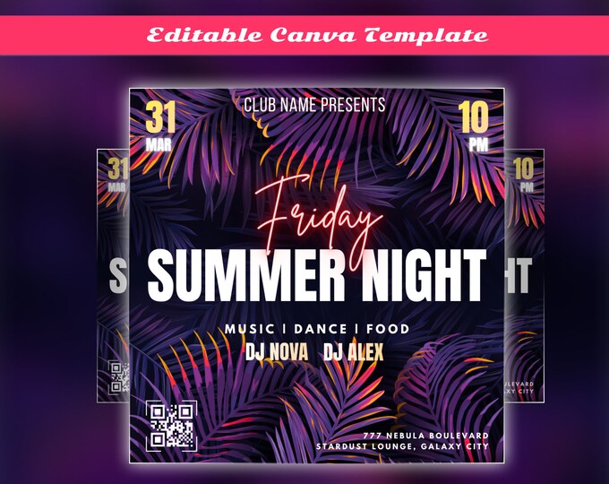 Editable Summer Day Club Flyer Template for Canva, DIY Event Party ...