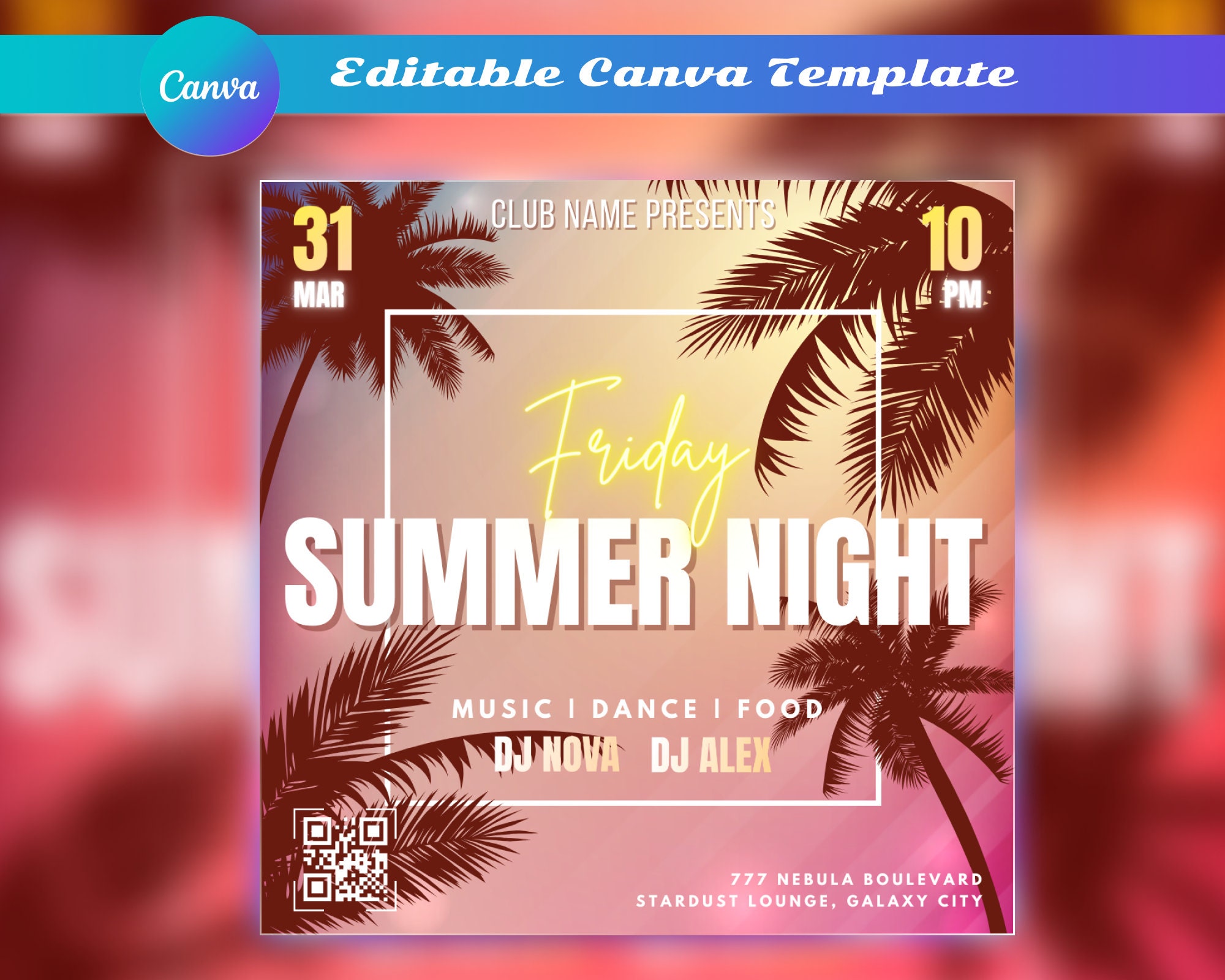 Editable Summer Day Club Flyer Template for Canva, DIY Event Party ...