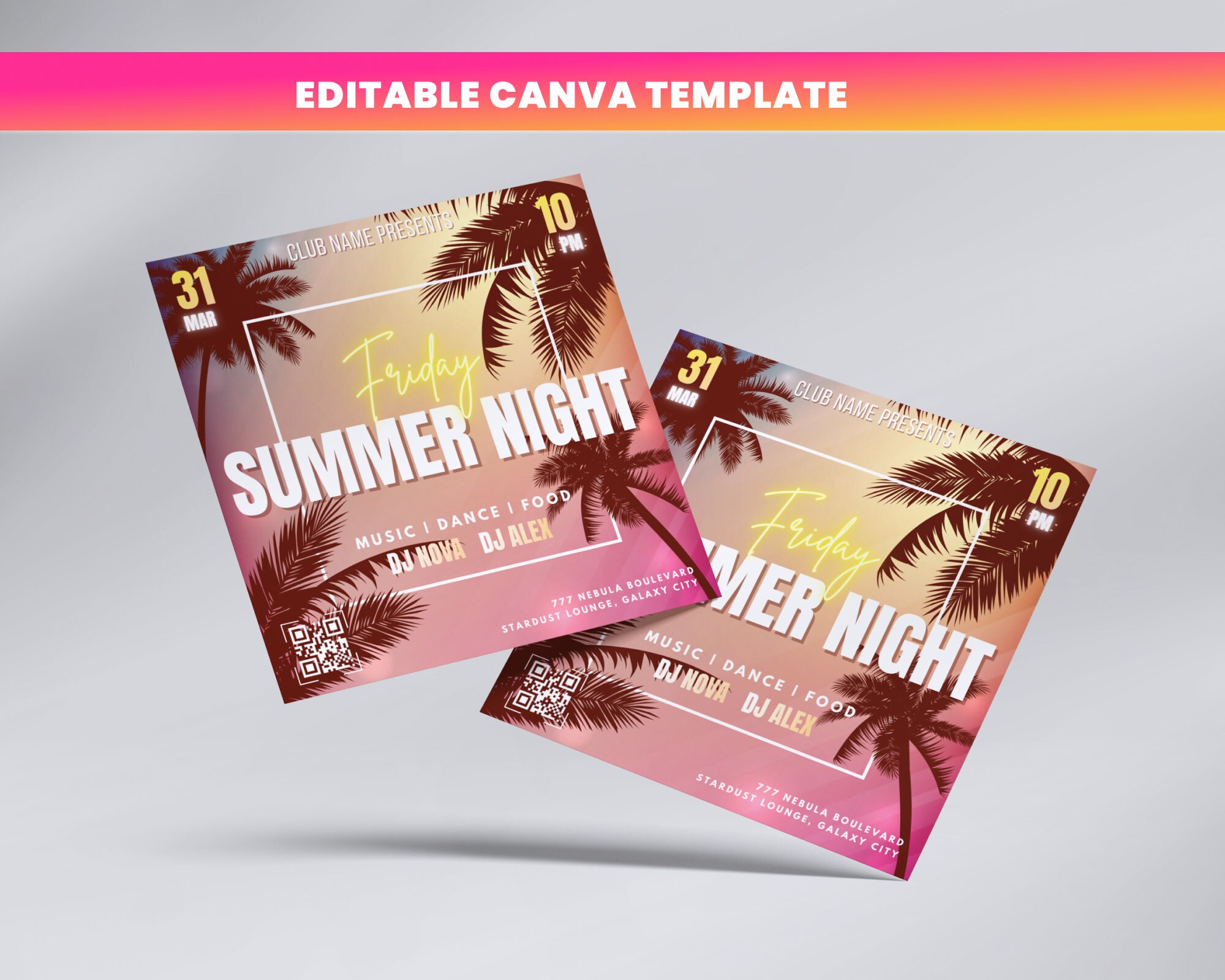 Editable Summer Day Club Flyer Template for Canva, DIY Event Party ...