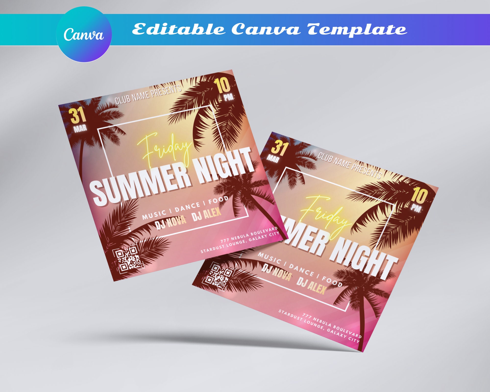 Editable Summer Day Club Flyer Template for Canva, DIY Event Party ...
