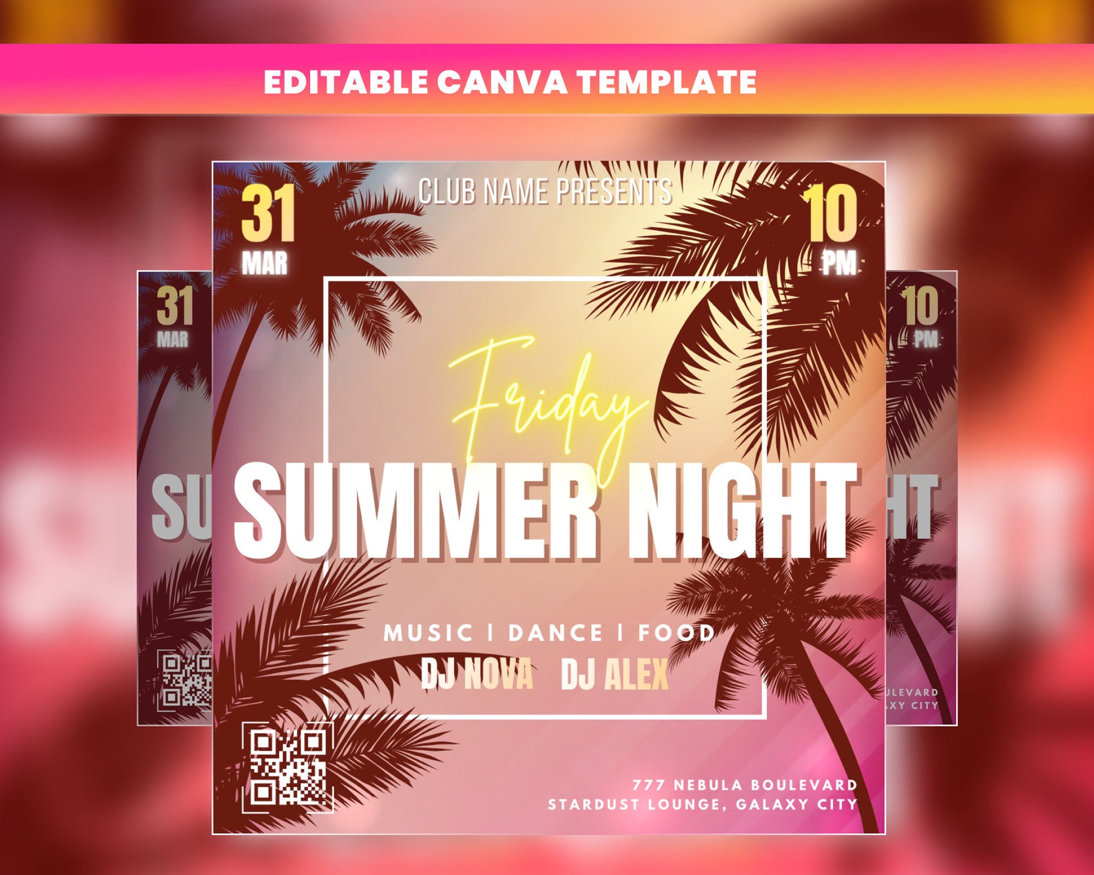 Editable Summer Day Club Flyer Template for Canva, DIY Event Party ...