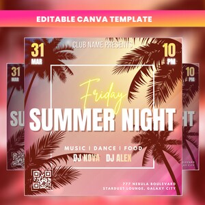 Editable Summer Day Club Flyer Template for Canva, DIY Event Party ...