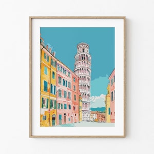 Leaning Tower of Pisa Art Print, Italian Landmark Wall Decor, Tuscany ...