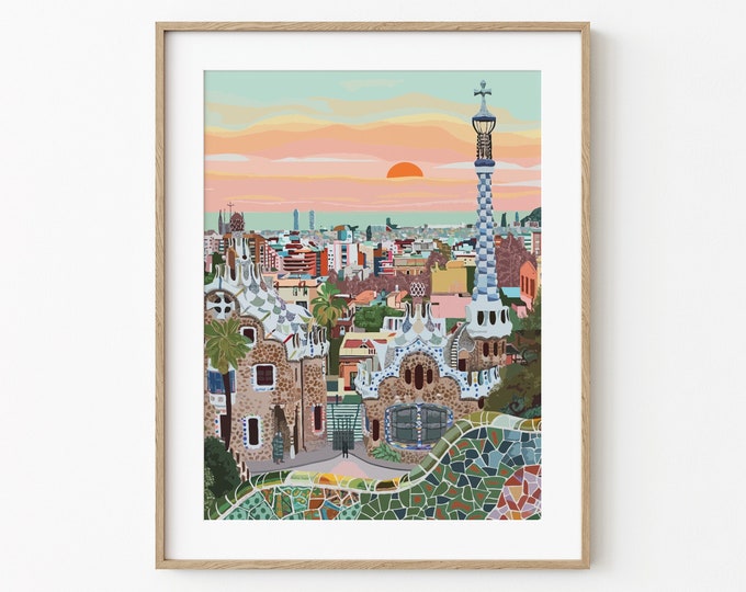 Park Guell Gaudi Print Art, Wall Decor, Barcelona Artwork, Travel ...