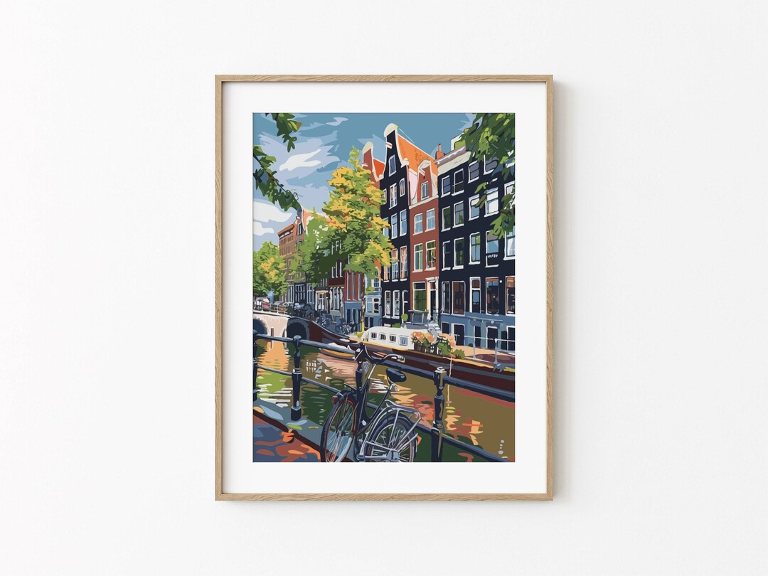 Amsterdam Art Print, Dutch Cityscape Wall Decor, Canal Houses Poster ...