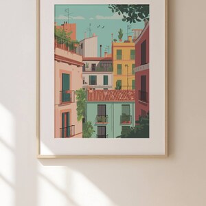 Barcelona City Buildings Art Print, Spanish Architecture Wall Decor ...
