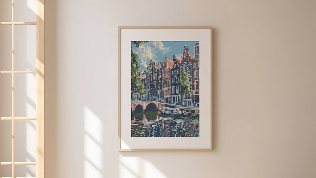Amsterdam Art Print, Dutch Cityscape Wall Decor, Canal Houses Poster ...