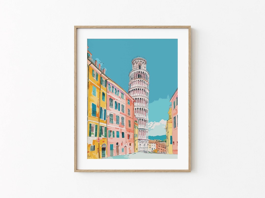 Leaning Tower of Pisa Art Print, Italian Landmark Wall Decor, Tuscany ...