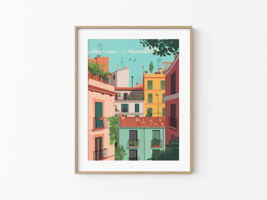 Barcelona City Buildings Art Print, Spanish Architecture Wall Decor ...