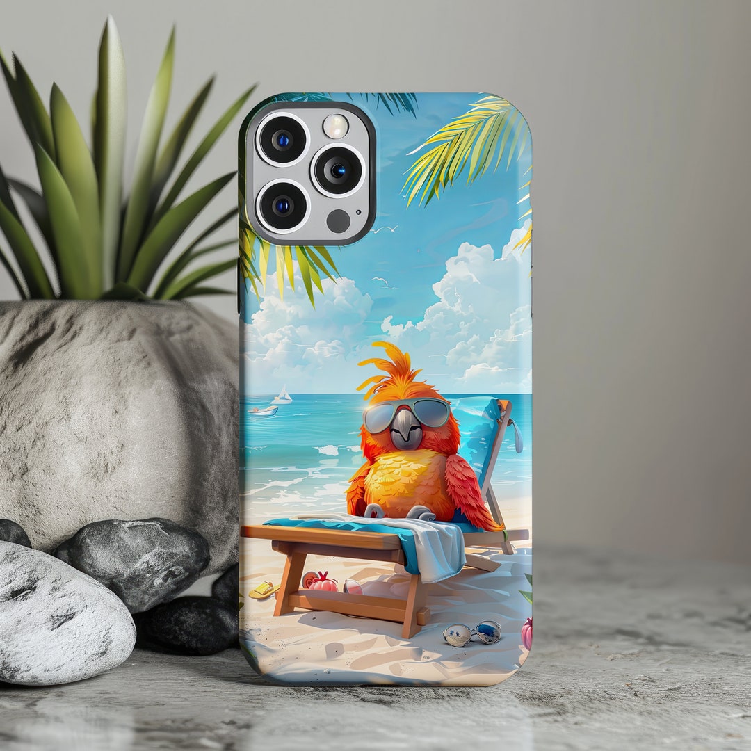 Parrot Sunbathing Tropical Phone Case, Beach Sunglasses Phone Cover ...