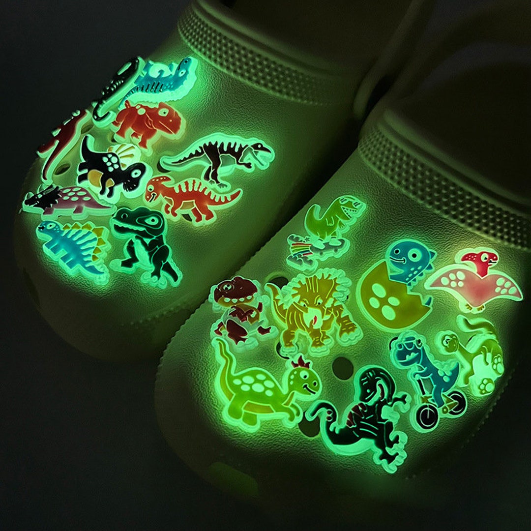 Luminous Noctilucent Jurassic Dinosaur Raptor Shoe Charms Croc Pins ...