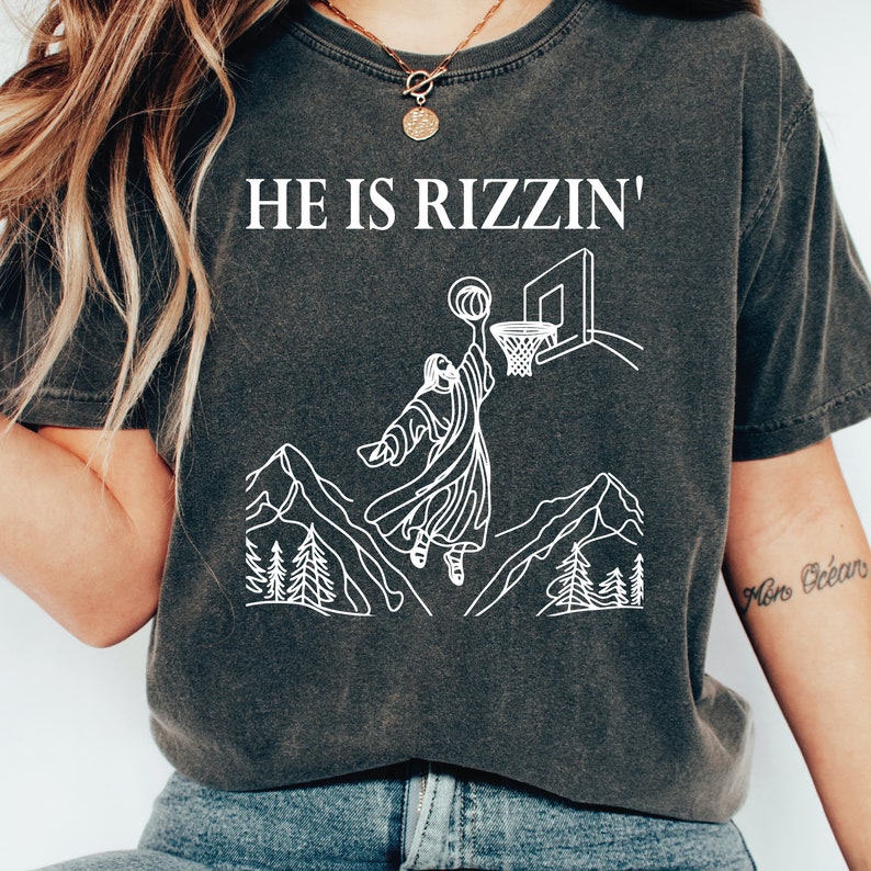 Jesus Playing Basketball Shirt He is Rizzin' Sweatshirt, Jesus Easter ...