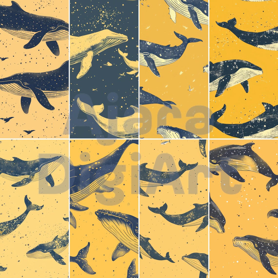 Whales and Ocean Retro Color Seamless Pattern, Whale Fabric Pattern ...