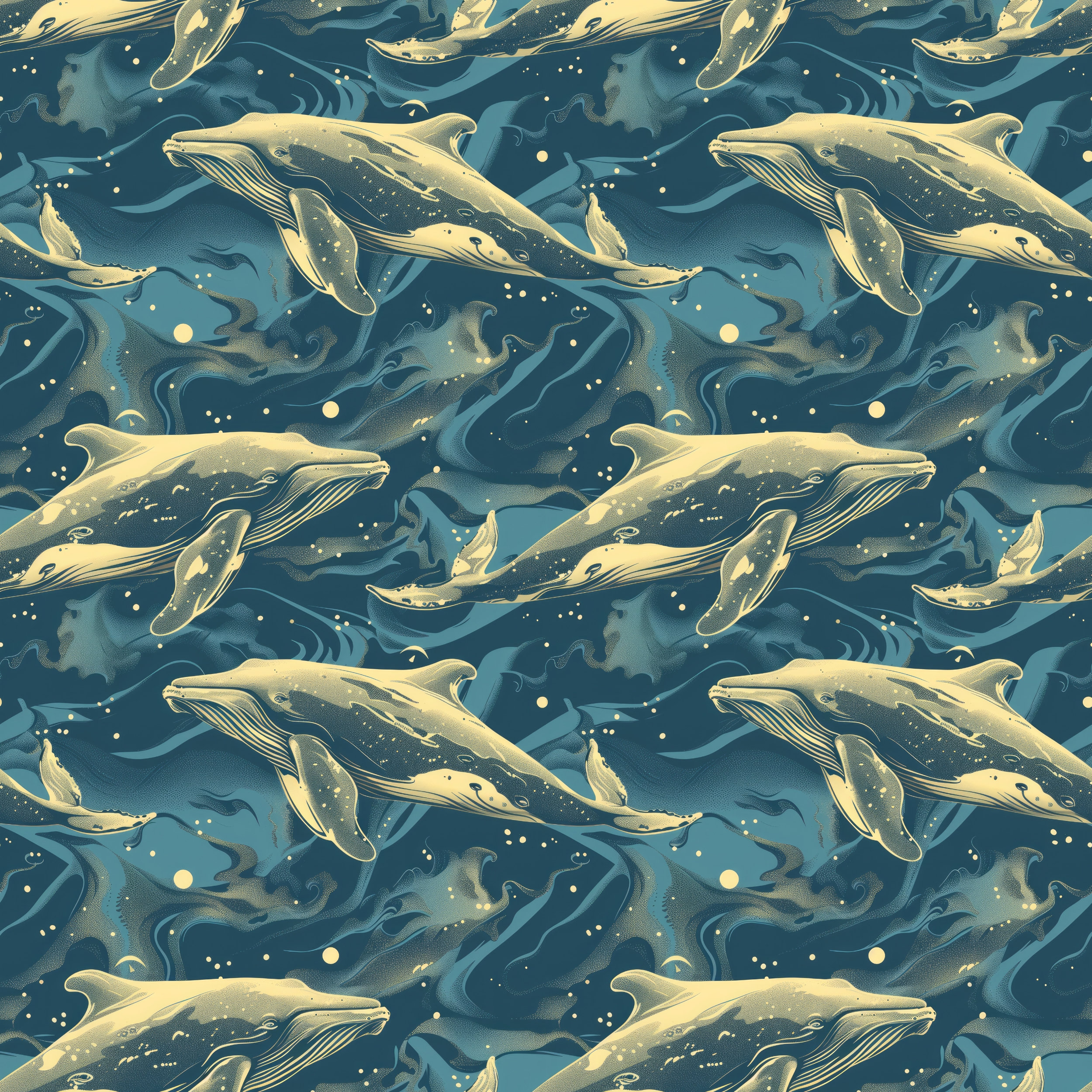 Whales and Ocean Retro Color Seamless Pattern, Whale Fabric Pattern ...