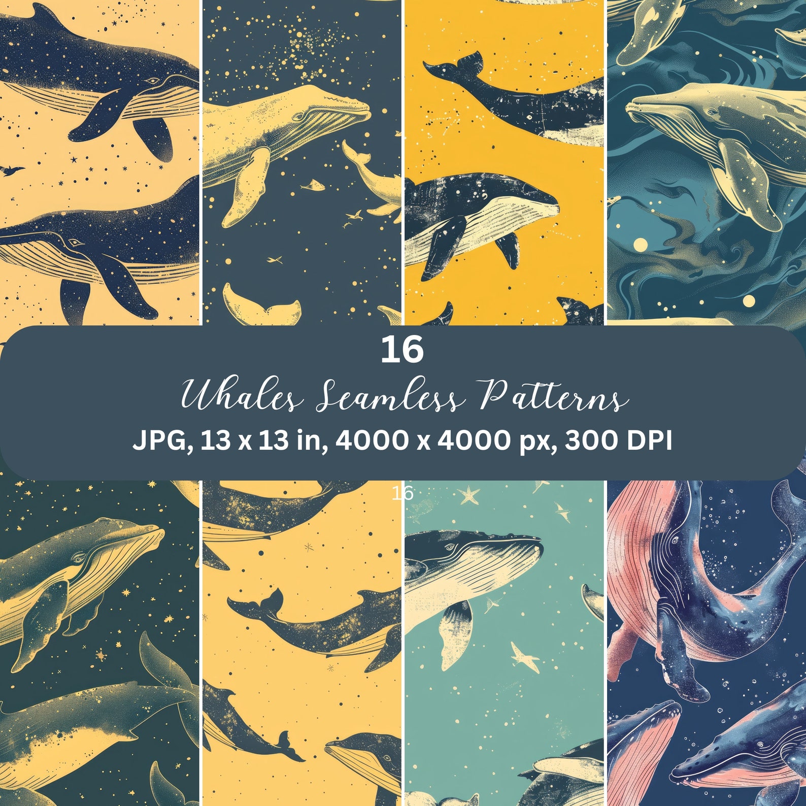 Whales and Ocean Retro Color Seamless Pattern, Whale Fabric Pattern ...