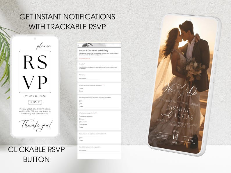 Digital Wedding Invitation Template: Clickable RSVP, Mobile Size ...