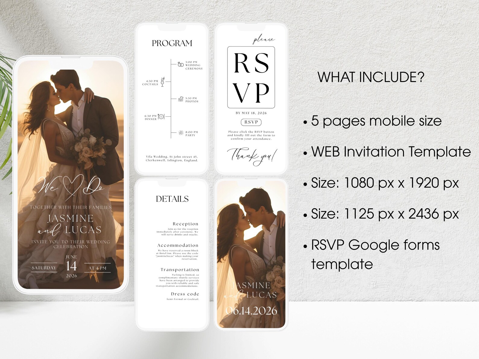 Digital Wedding Invitation Template: Clickable RSVP, Mobile Size ...