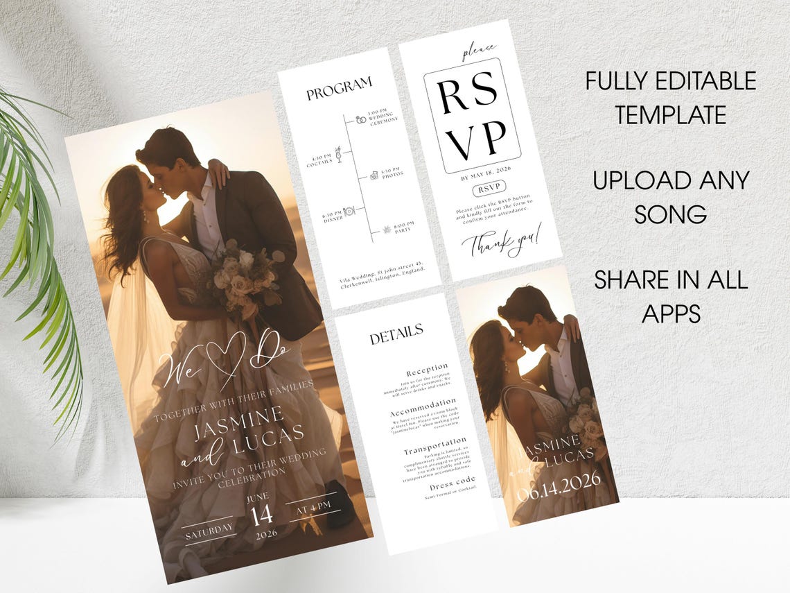 Digital Wedding Invitation Template: Clickable RSVP, Mobile Size ...