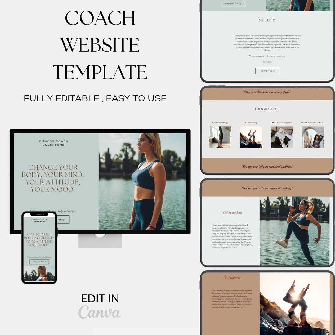 Wellness Coach Website Template Canva Website Template for Coach ...