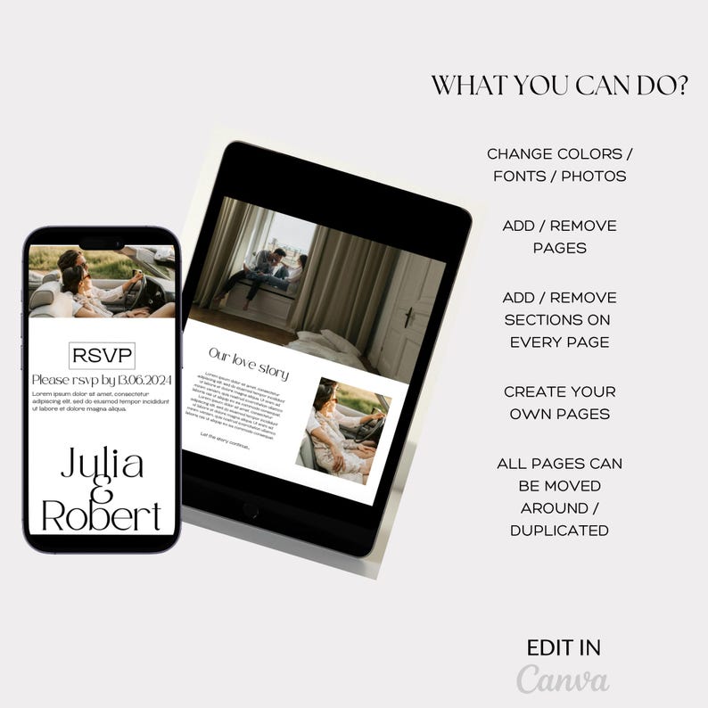 Elegant Canva Wedding Website Template, Digital Invitation, Wedding ...