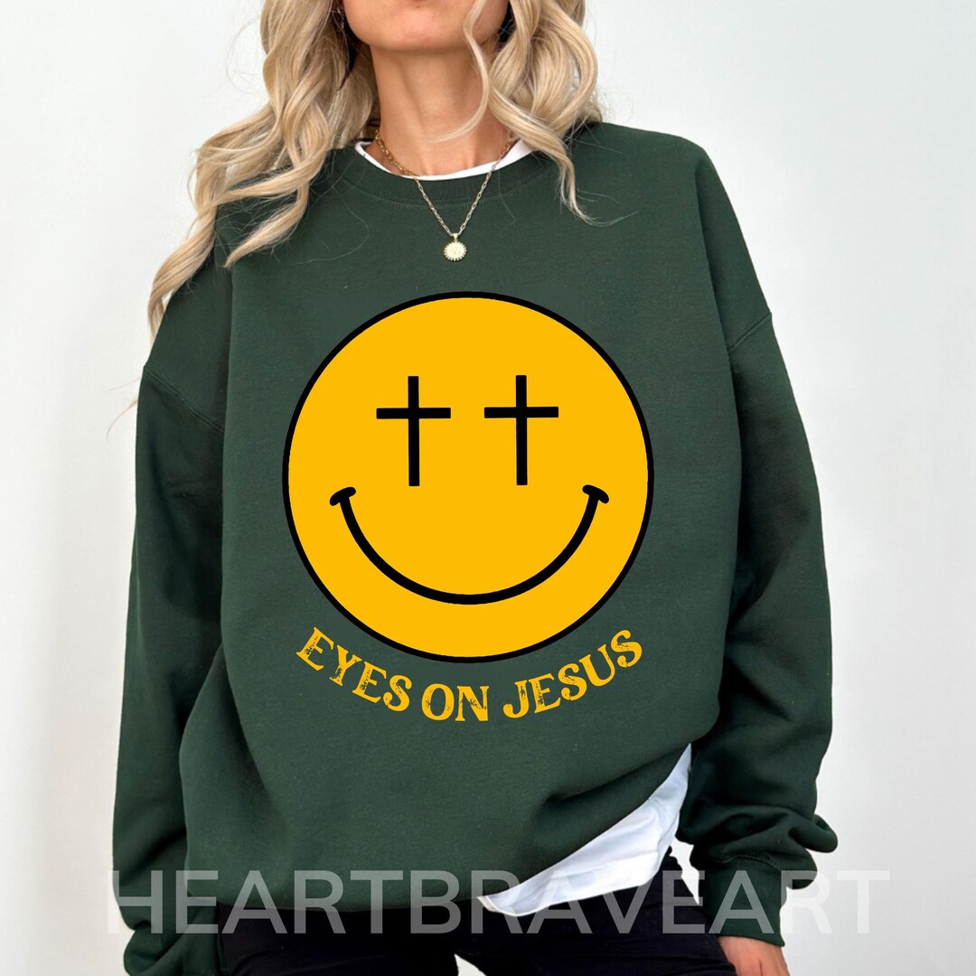 Eyes on Jesus, Humor Jesus Smiley Face Shirt, Christian Religion Shirt ...