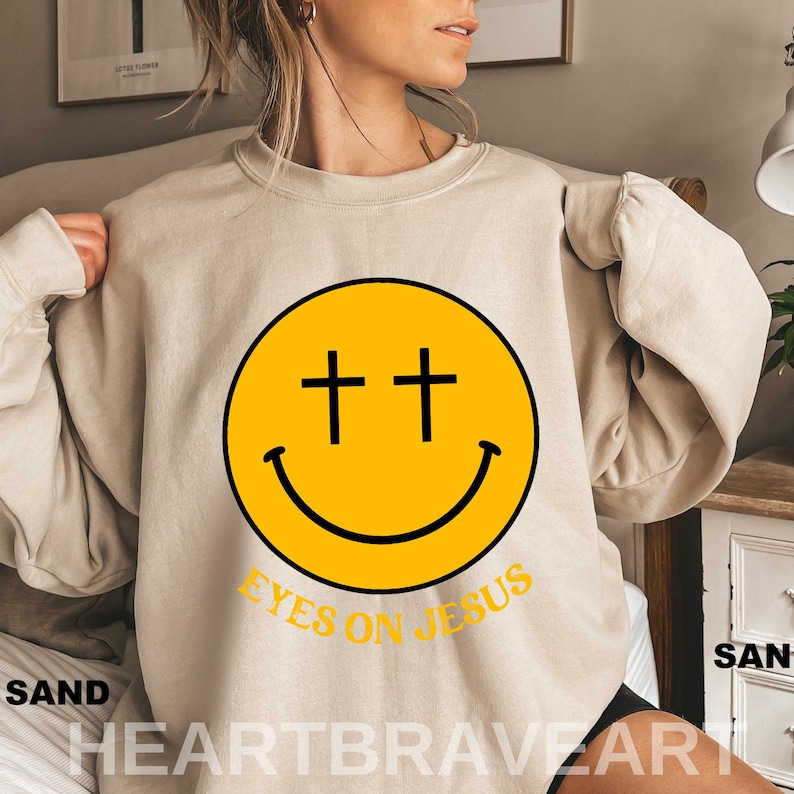 Eyes on Jesus, Humor Jesus Smiley Face Shirt, Christian Religion Shirt ...