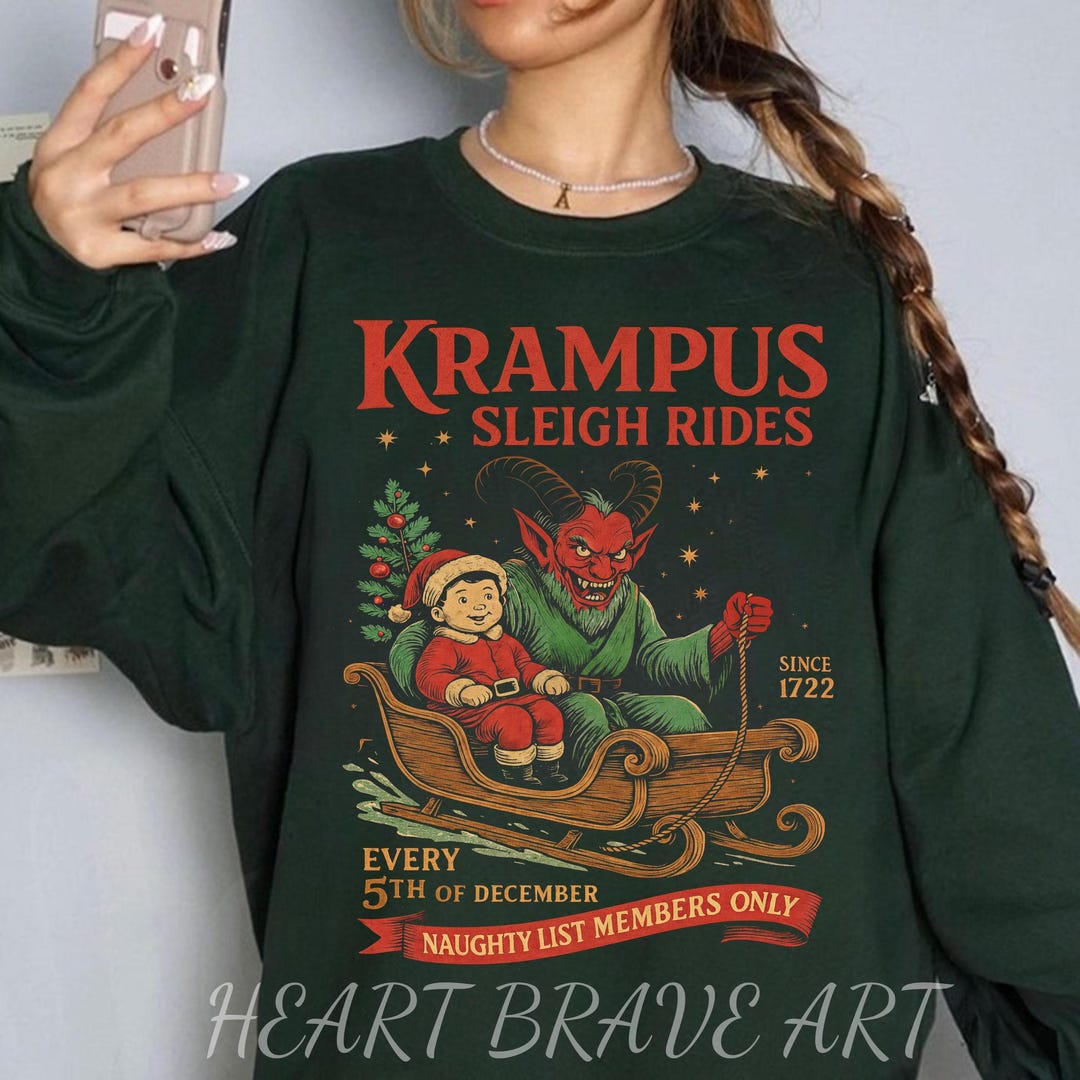 Krampus Sleigh Rides Sweater, Gothic Horror Christmas Hoodie, Creepy ...