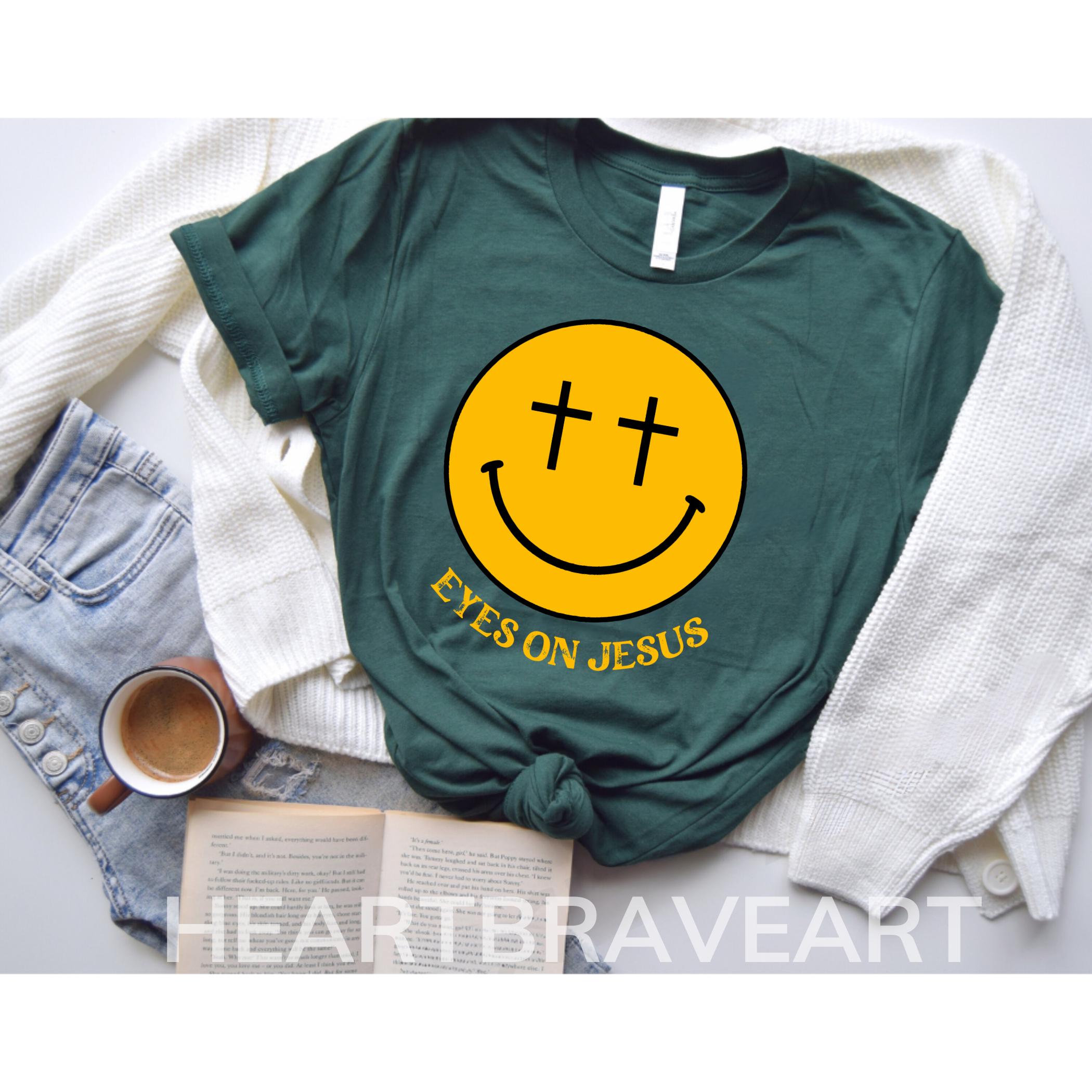 Eyes on Jesus, Humor Jesus Smiley Face Shirt, Christian Religion Shirt ...