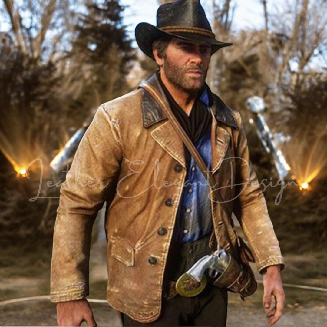 Western Cowboy King Arthur Morgan Leather Trench Coat, Red Dead ...
