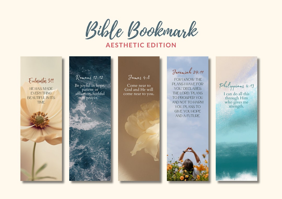Bible Christian Bookmark Aesthetic Set of 5 Printable Christian ...