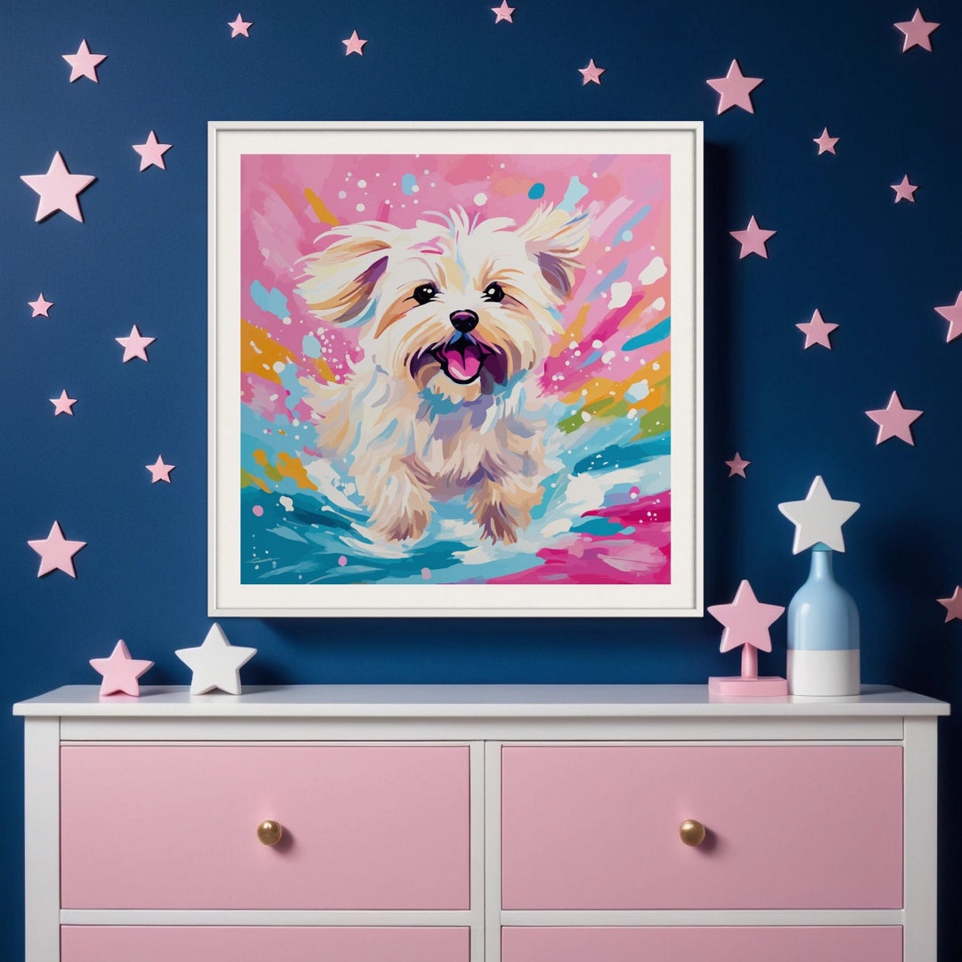 Playful Maltese Dog Art: Colorful Splash Nursery Decor (digital ...