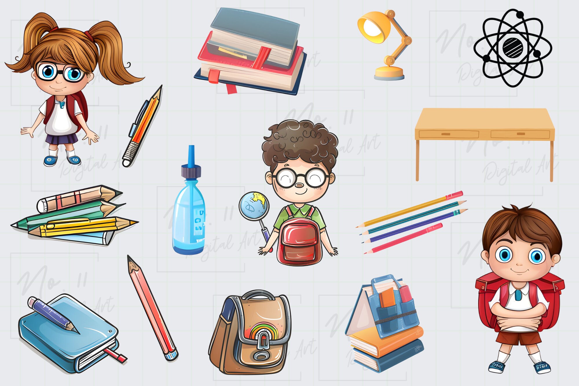 80 Cute Retro Back to School Clipart Bundle , 10 Patterns and Clipart ...