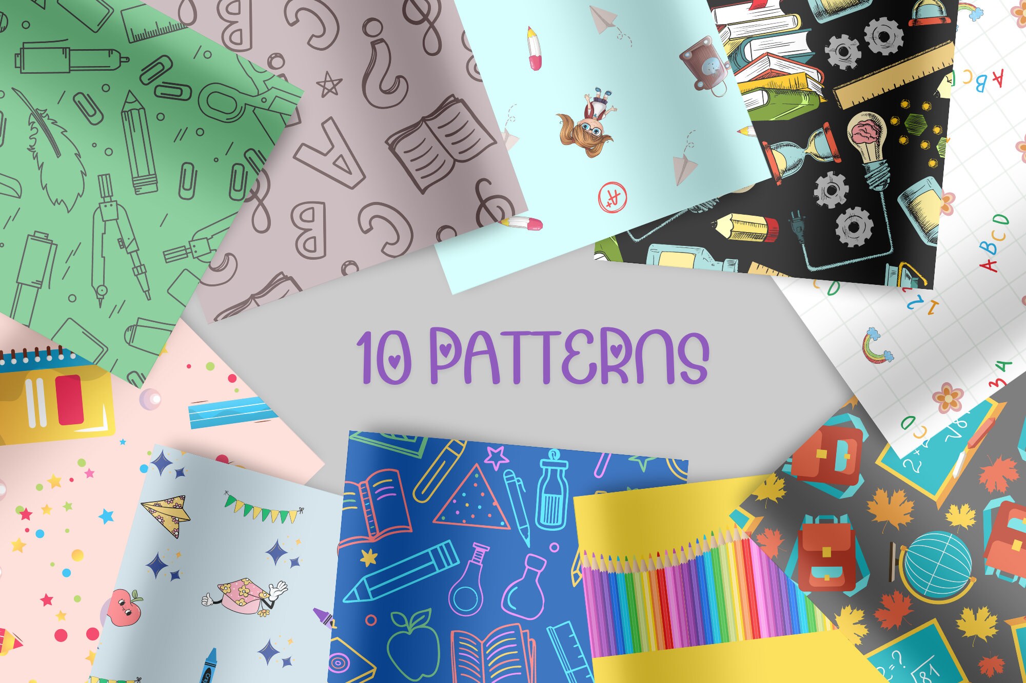 80 Cute Retro Back to School Clipart Bundle , 10 Patterns and Clipart ...