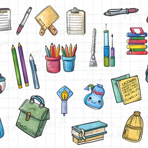 150 Back to School Clipart Bundle , 10 Patterns and Clipart 300 Dpi PNG ...