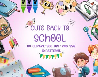 150 Back to School Clipart Bundle , 10 Patterns and Clipart 300 Dpi PNG ...