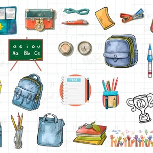 150 Back to School Clipart Bundle , 10 Patterns and Clipart 300 Dpi PNG ...