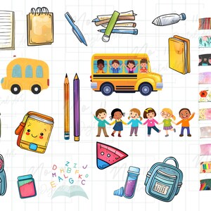 150 Back to School Clipart Bundle , 10 Patterns and Clipart 300 Dpi PNG ...