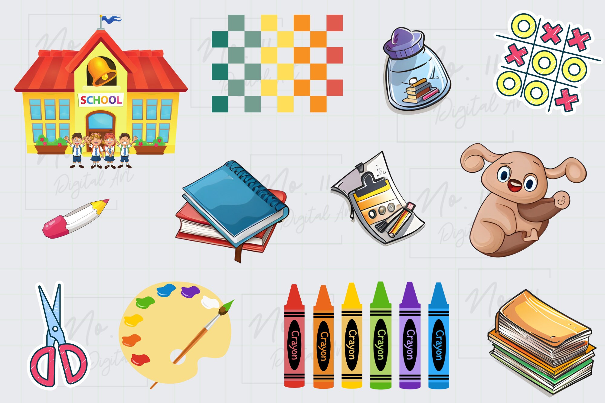 80 Cute Retro Back to School Clipart Bundle , 10 Patterns and Clipart ...