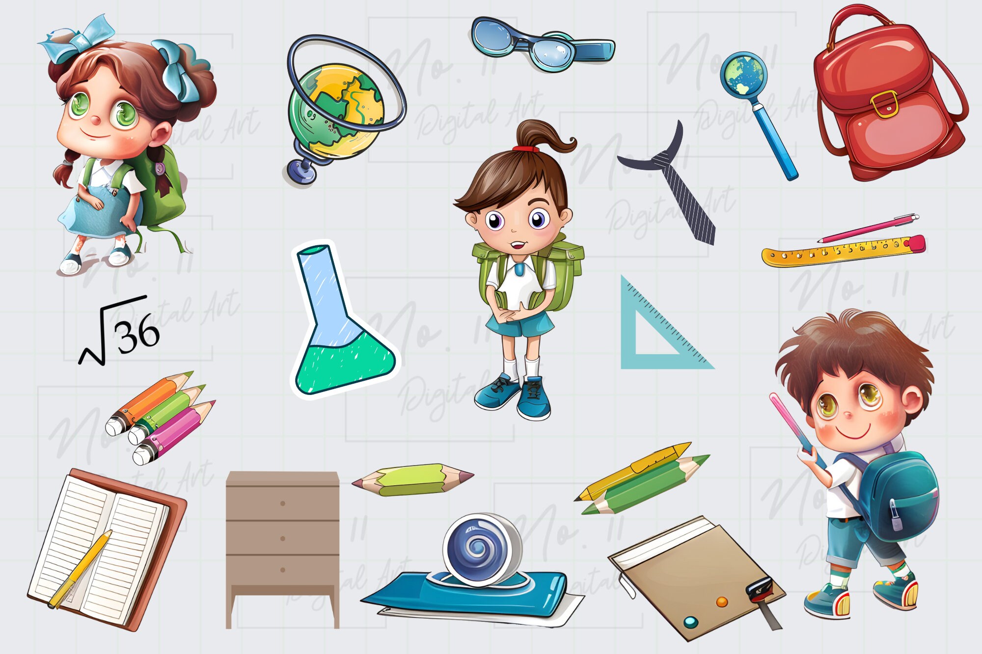 80 Cute Retro Back to School Clipart Bundle , 10 Patterns and Clipart ...