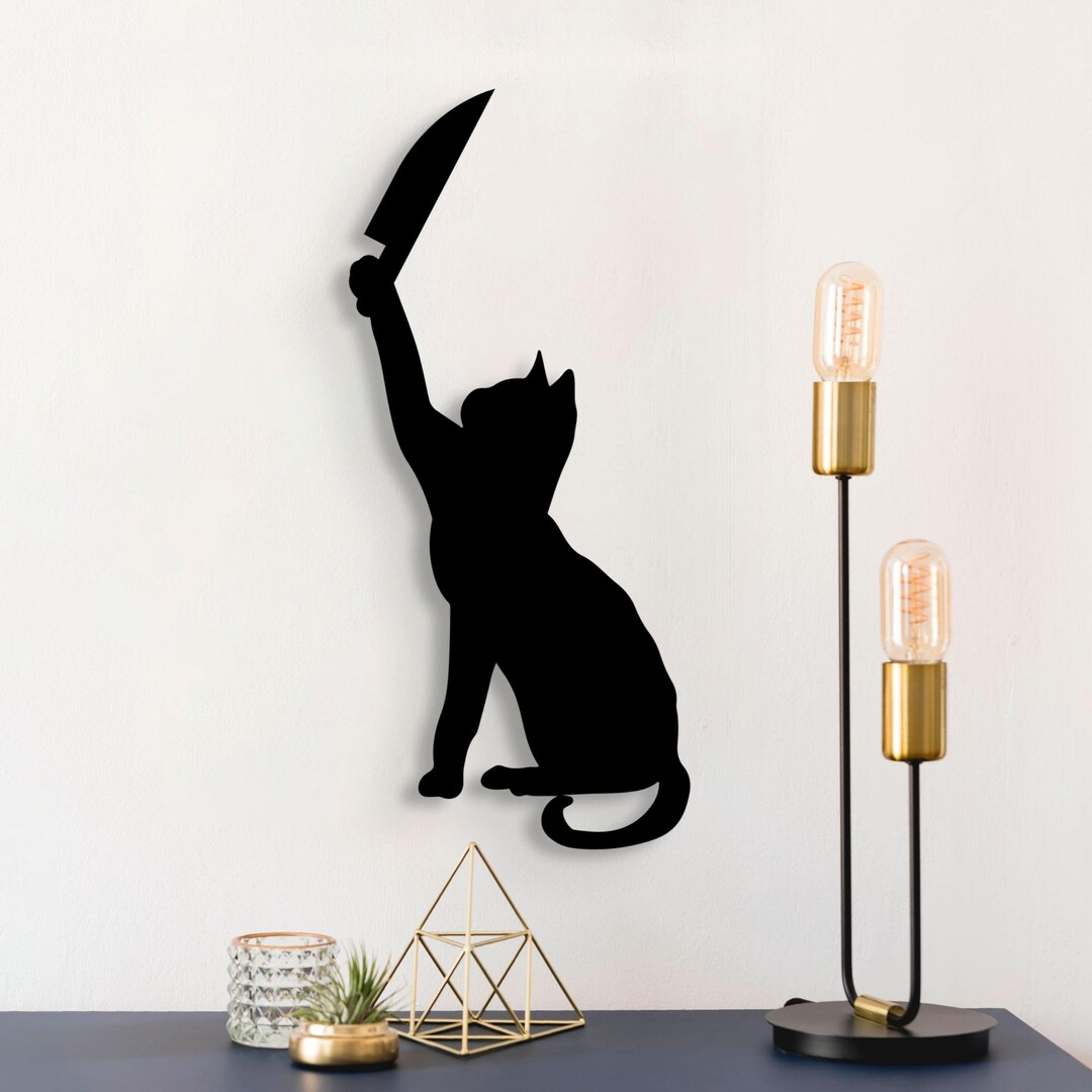 Knife Cat Metal Wall Art, Halloween Decorative Wall Art, Cat Wall ...