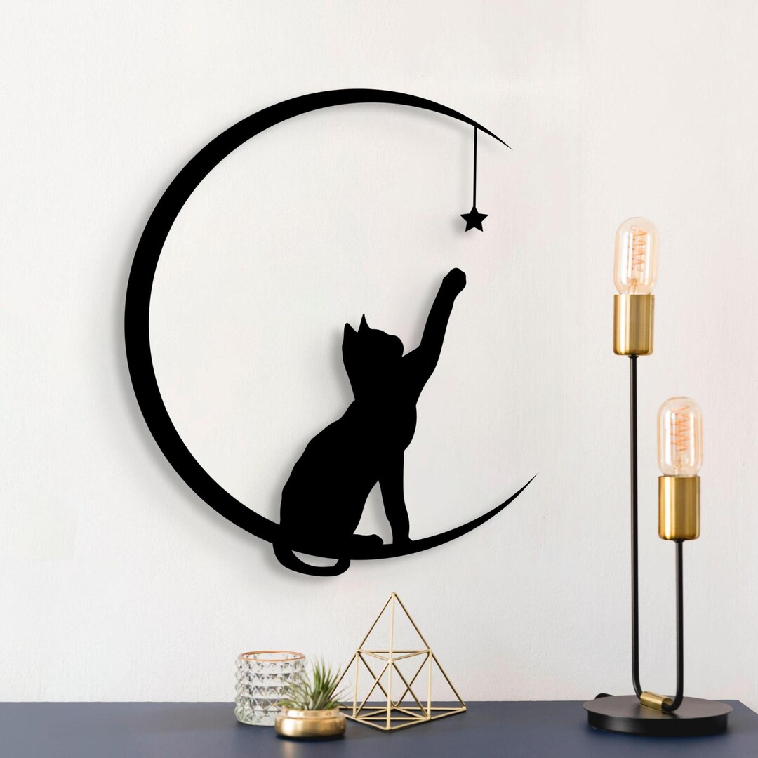 Cat Moon Star Metal Wall Decor, Metal Cat Wall Art, Gift for Cat Lovers ...